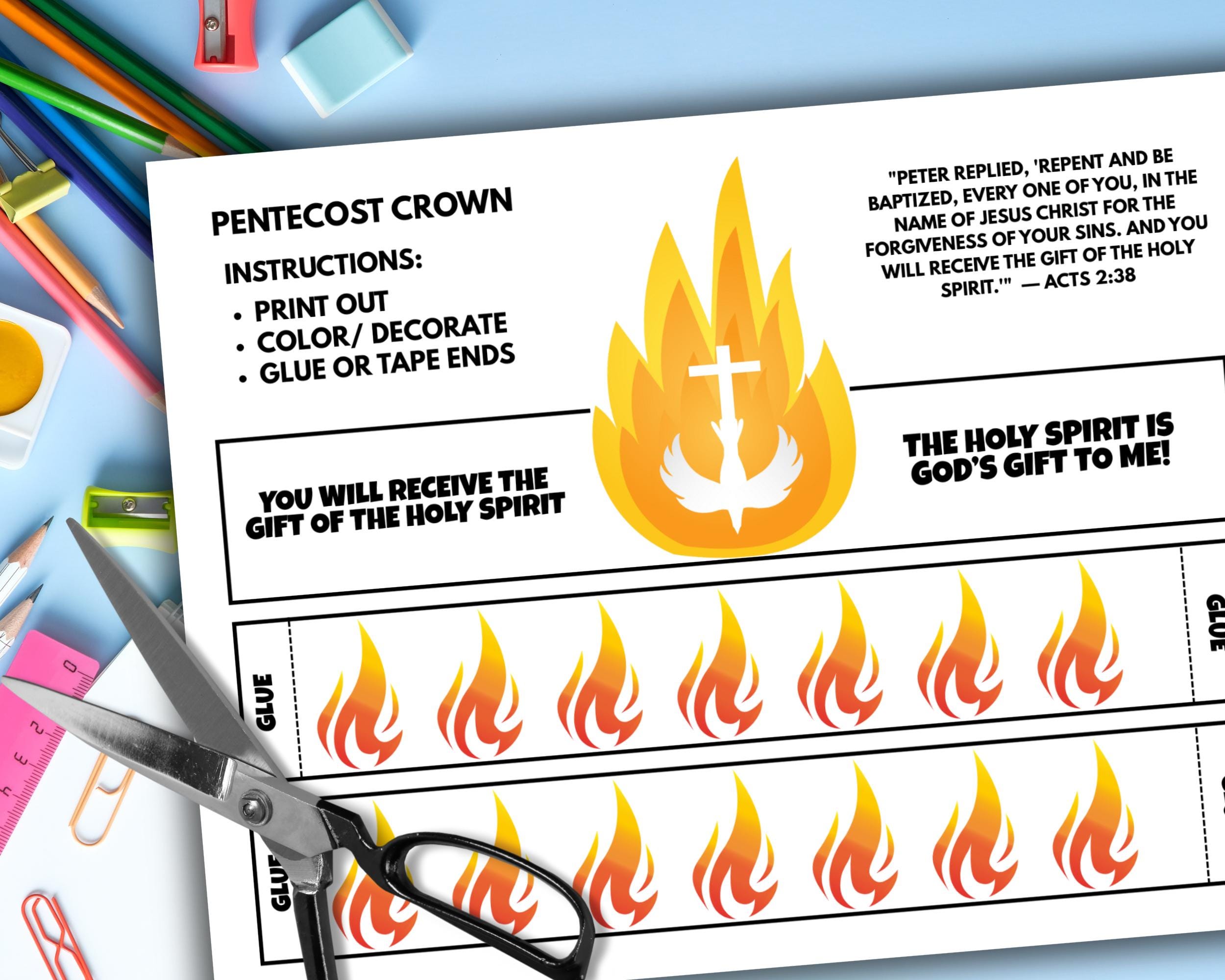 Pentecost Crown Craft Coloring, Holy Spirit Paper Kids Activity Art ...