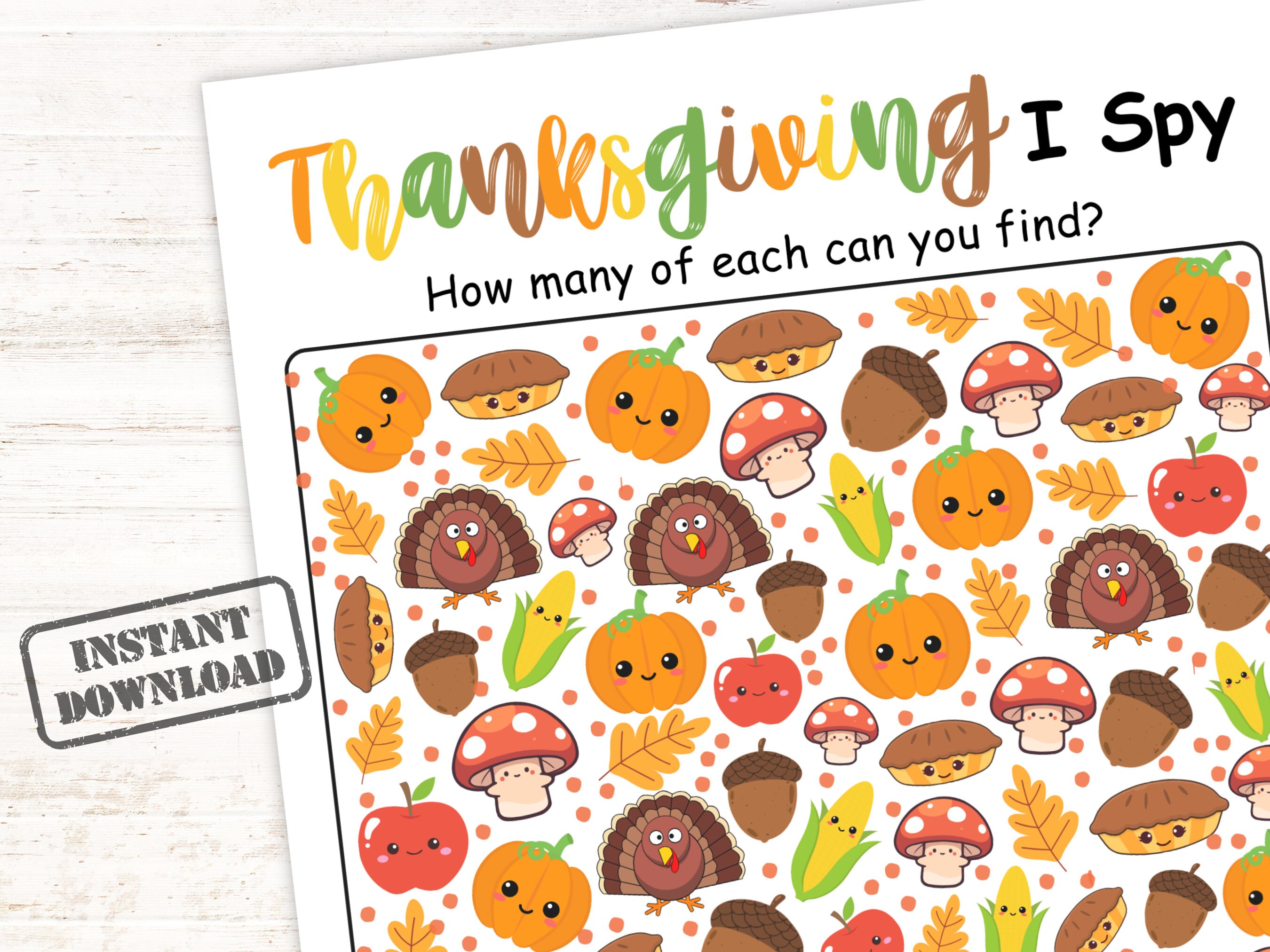 Thanksgiving I Spy Game, Thanksgiving Day Activity for Kids, Count and ...