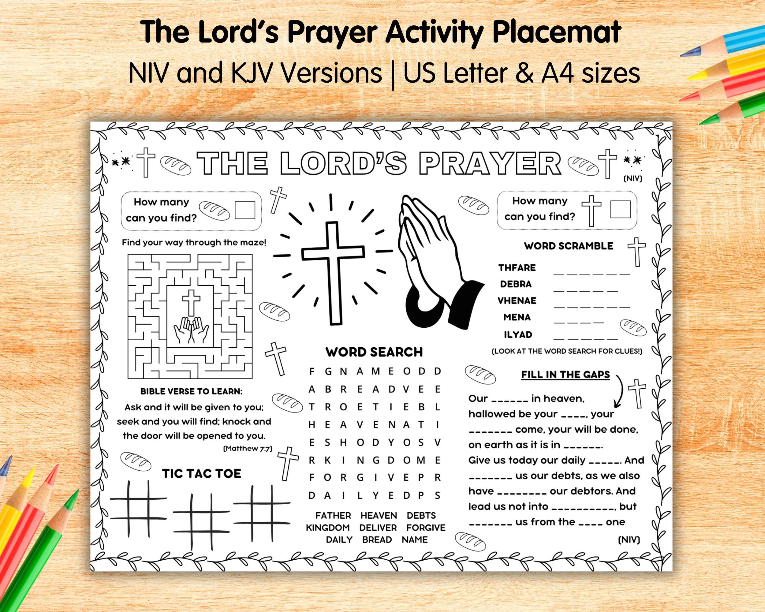 The Lord's Prayer Activity Placemat, Sunday School Craft Games, Bible ...