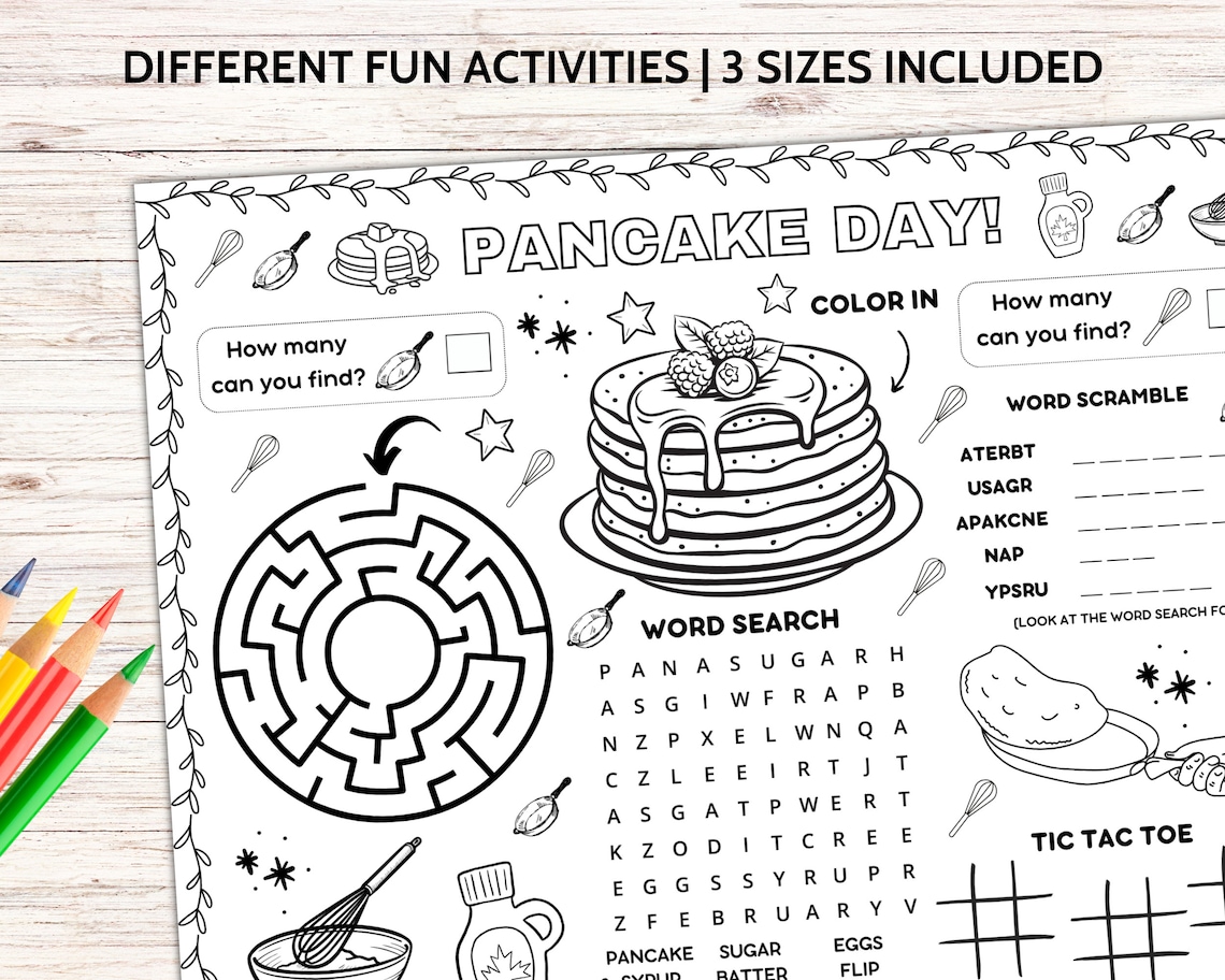 Pancake Day Activity Placemat Printable, Pancake Craft Coloring Page ...