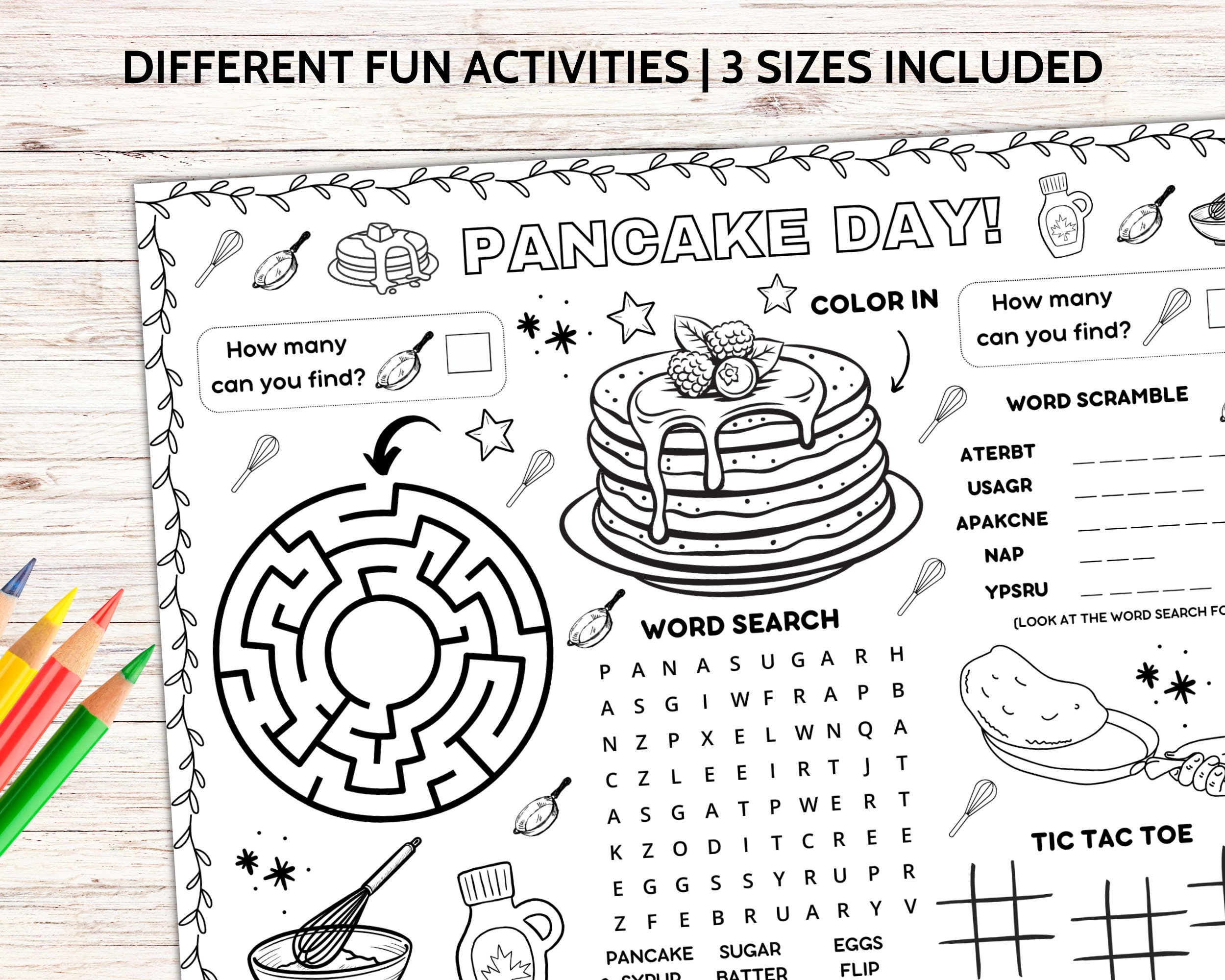 Pancake Day Activity Placemat Printable, Pancake Craft Coloring Page ...