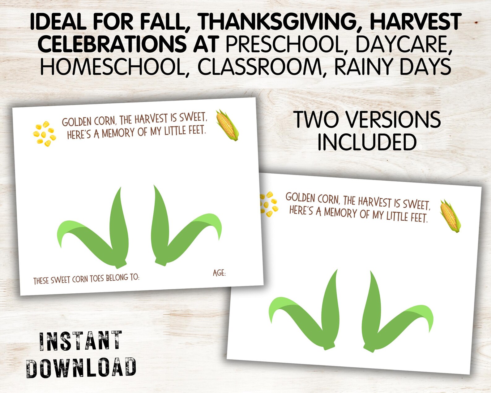 Fall Corn Footprint Craft, Harvest Handprint Art Poem Printable ...