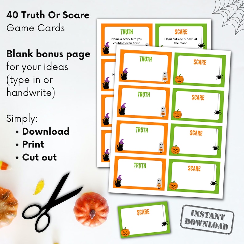 Truth or Scare Game, Halloween Party Game for Kids, Truth or Dare Cards ...