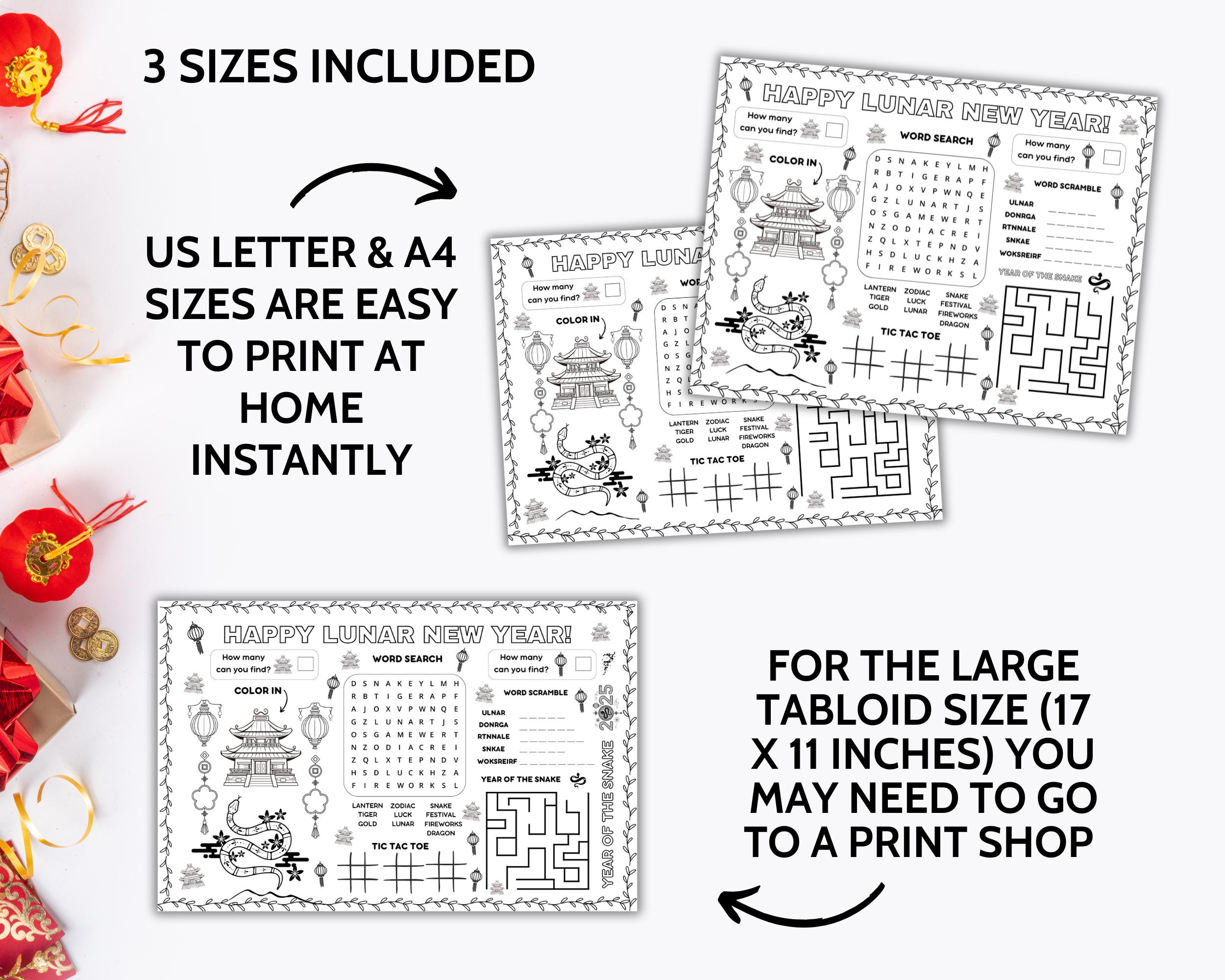 Lunar New Year Activity Placemat Printable, Year of the Snake 2025 ...