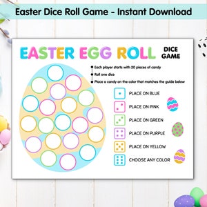 Easter Egg Roll Dice Game Printable, Easter Dice Game All Ages, Easter ...