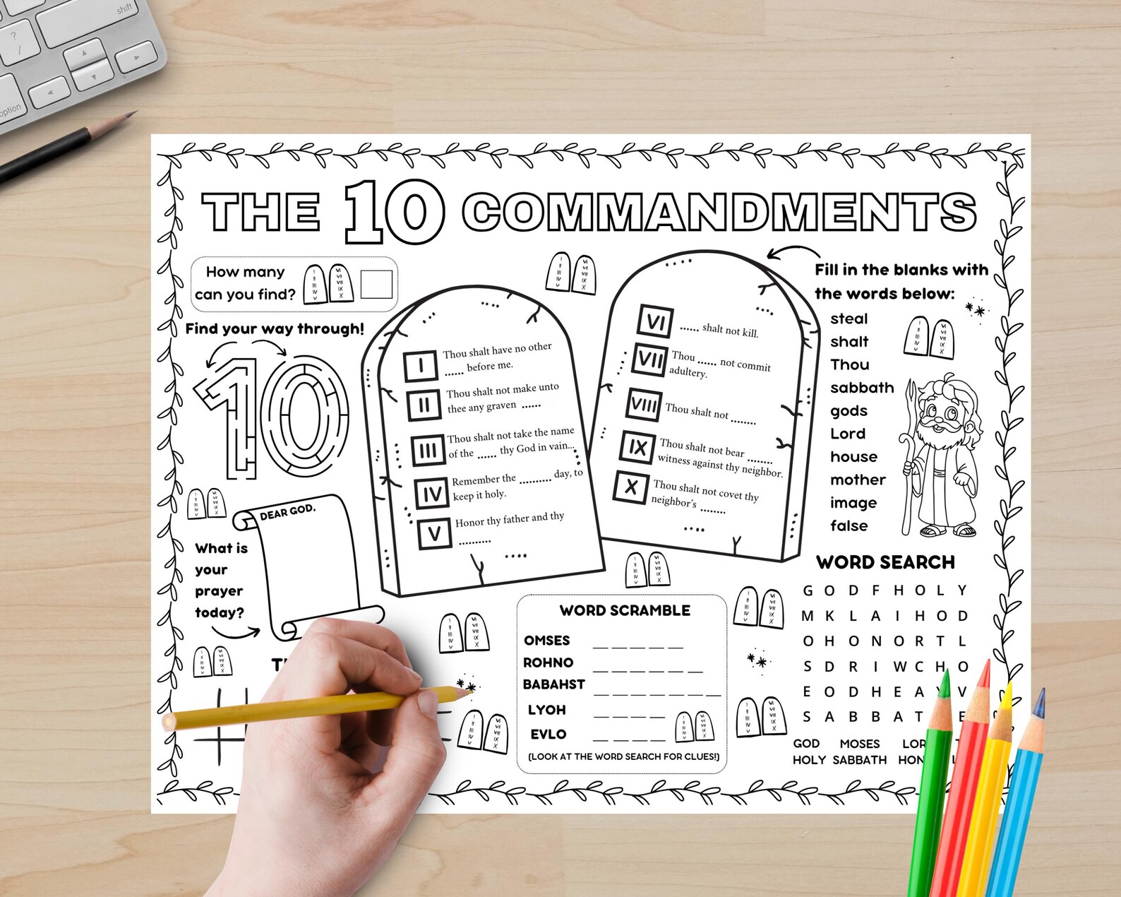 Bible Activity Placemat Bundle, Sunday School Craft Games, Bible ...