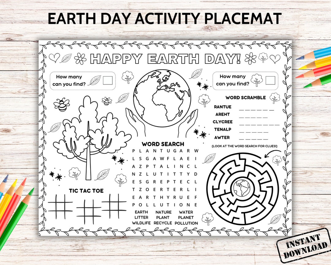 Earth Day Activity Placemat Printable, Happy Earth Day Craft Coloring ...