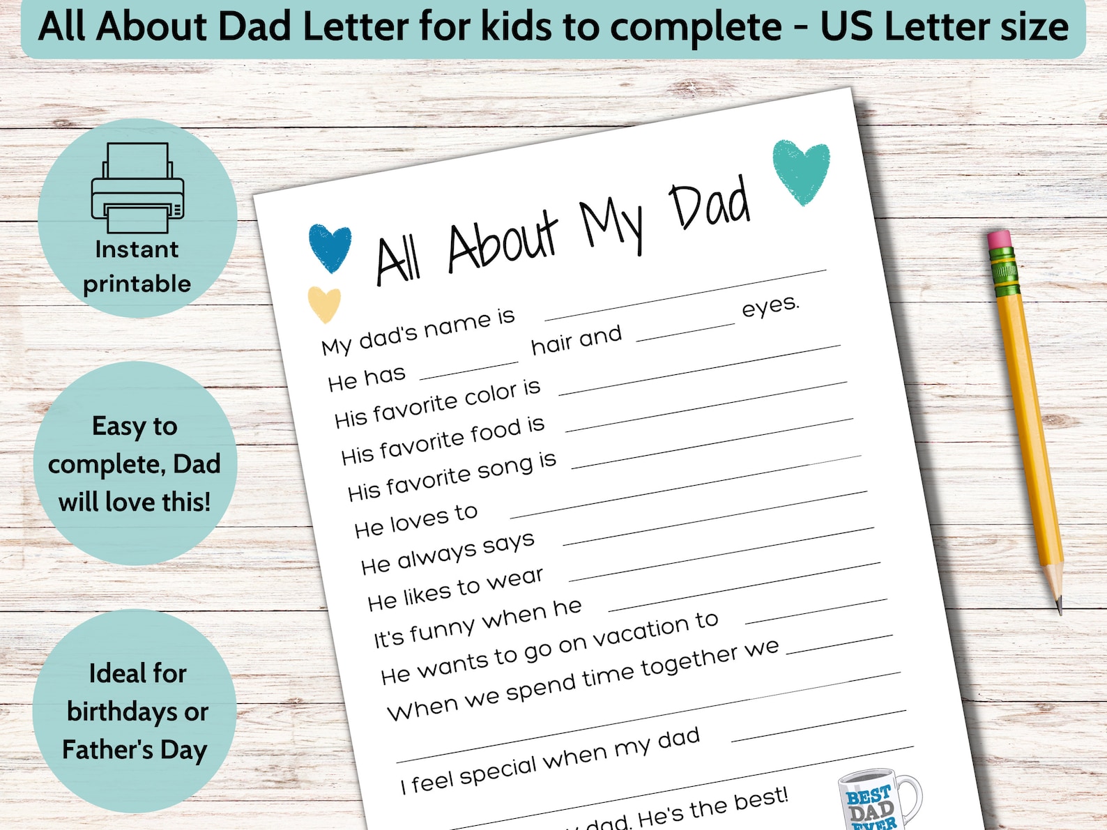 All About My Dad Letter, Dad Appreciation Quiz, Letter to Dad Printable ...