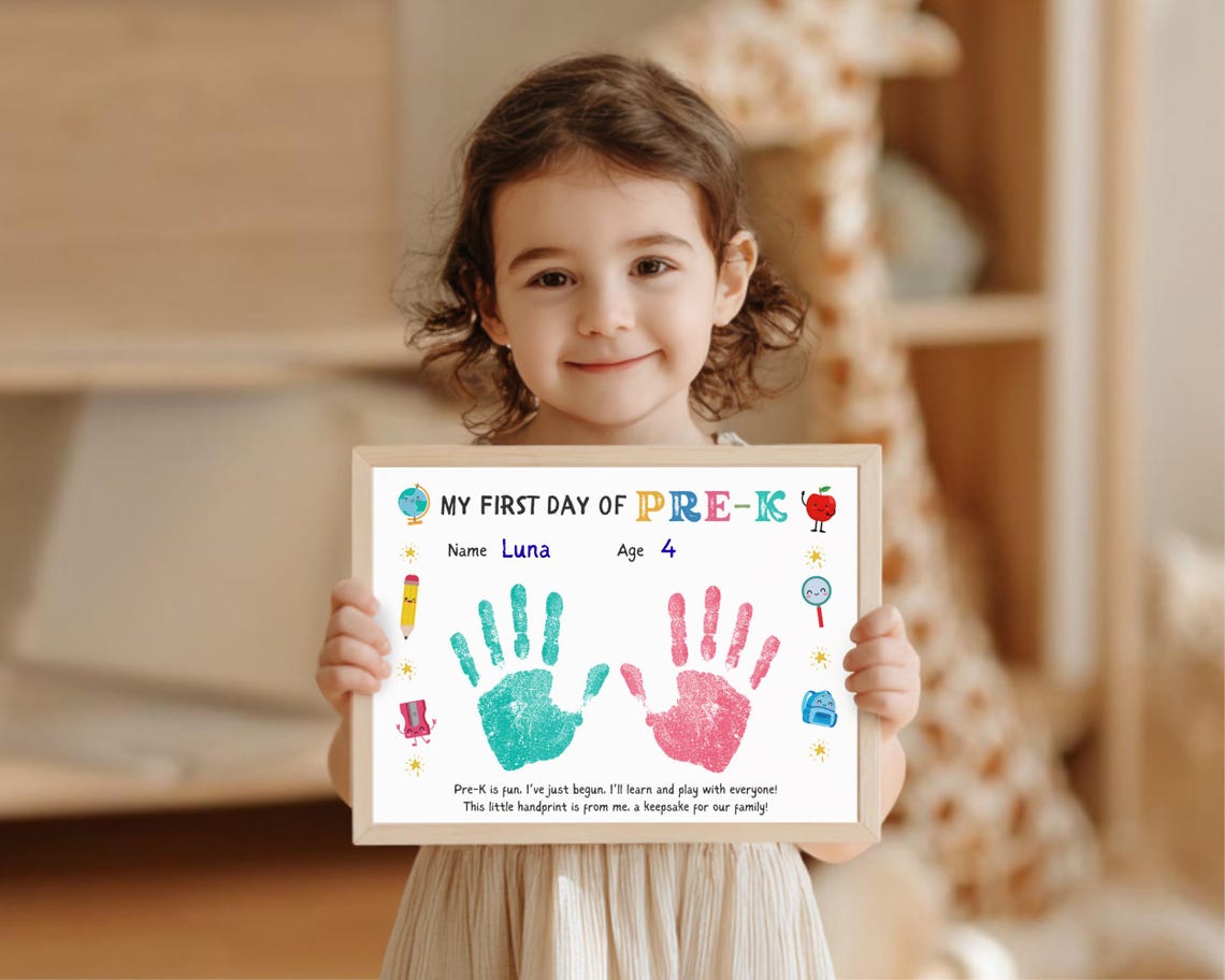 First Day of Pre-k Handprint Art Craft, My First Day of School Poem ...