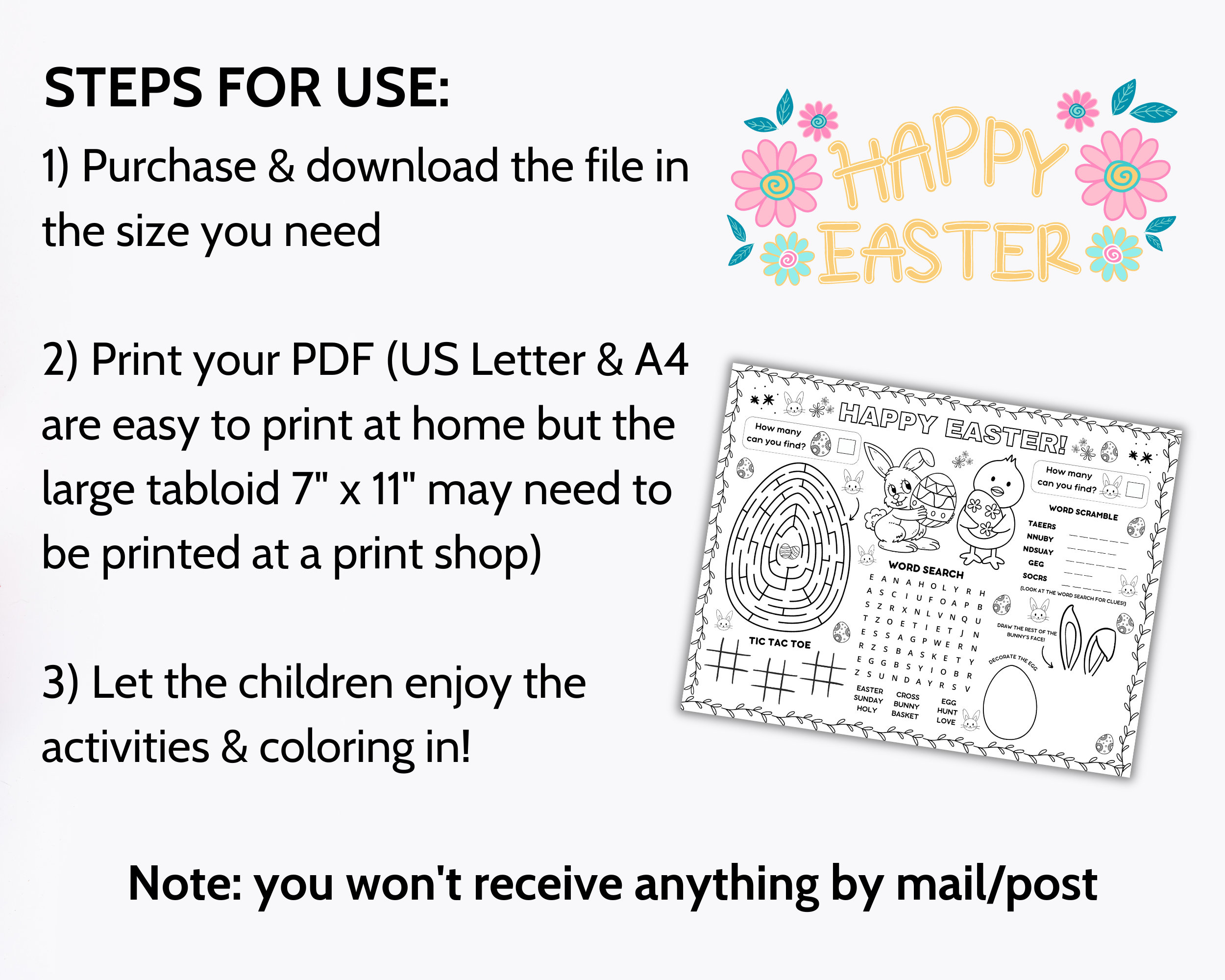 Easter Activity Placemat Printable, Happy Easter Craft Coloring Page ...