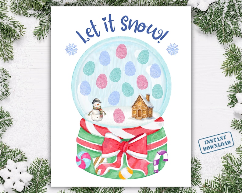 Winter Snow Globe Fingerprint Craft, Printable Christmas Handprint Art ...