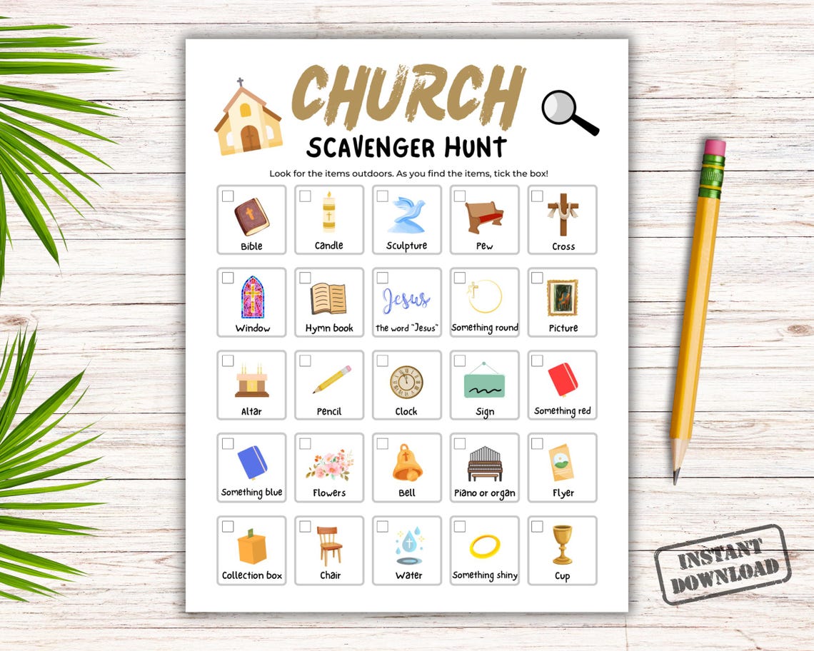 Church Scavenger Hunt, Sunday School Kids Activity, Christian Church ...