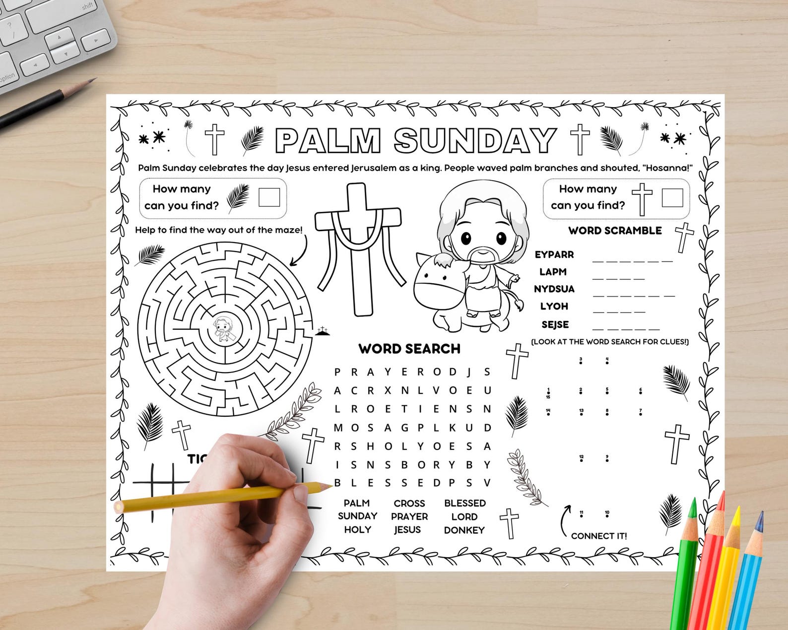 Palm Sunday Activity Placemat, Holy Week Bible Sunday School Activity ...