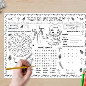 Palm Sunday Activity Placemat, Holy Week Bible Sunday School Activity ...