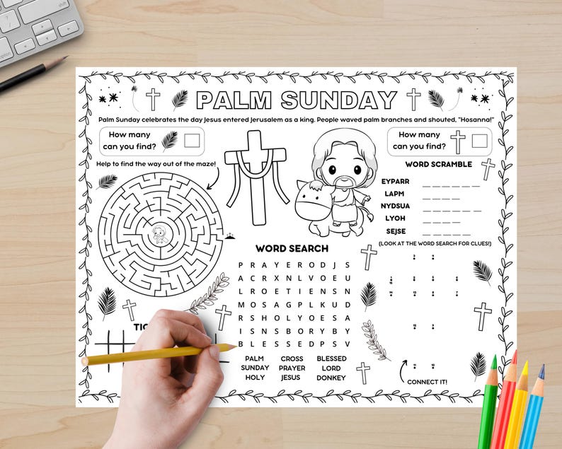 Palm Sunday Activity Placemat, Holy Week Bible Sunday School Activity ...