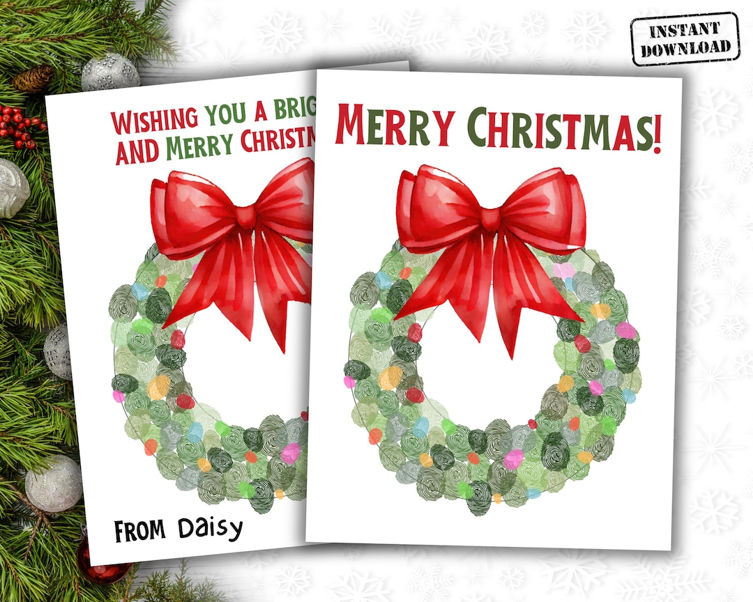 Christmas Wreath Fingerprint Craft Printable, Kids Handprint Art ...