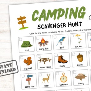 Camping Scavenger Hunt, Outdoor Treasure Hunt Printable, Scavenger Hunt ...