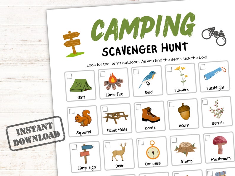 Camping Scavenger Hunt, Outdoor Treasure Hunt Printable, Scavenger Hunt ...