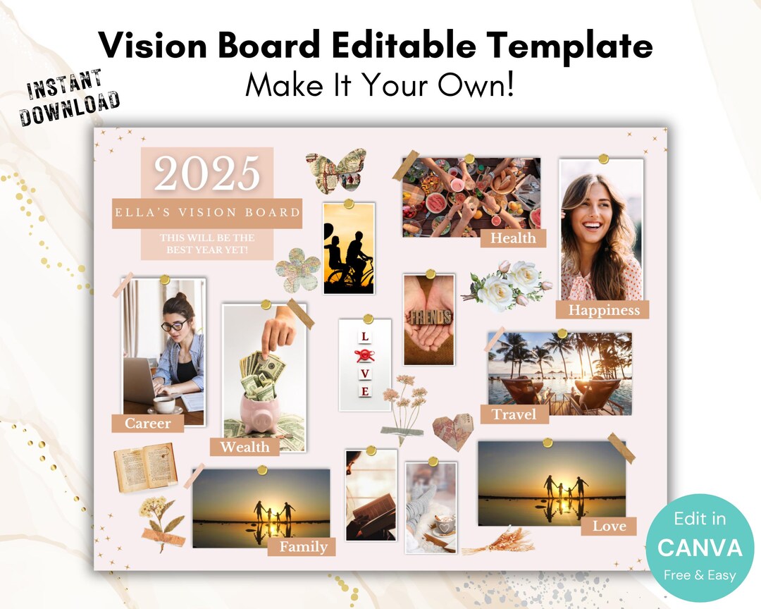 Editable Vision Board Template, Personalized Goal Planner Dream Board ...