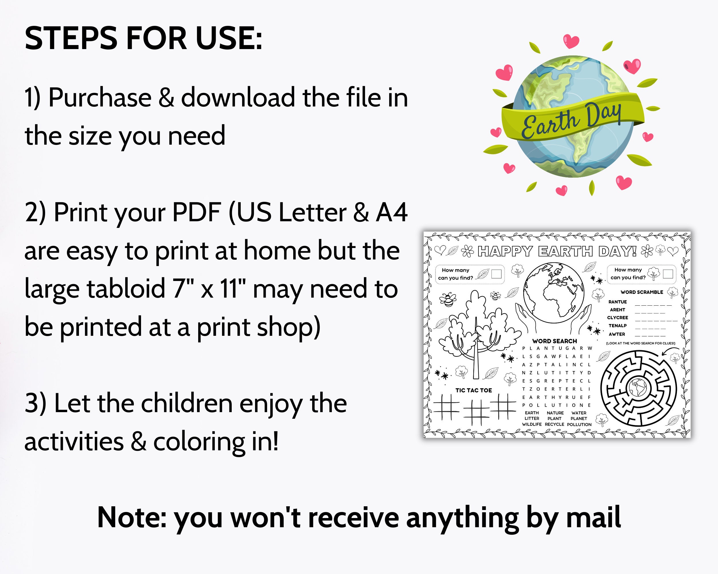 Earth Day Activity Placemat Printable, Happy Earth Day Craft Coloring ...