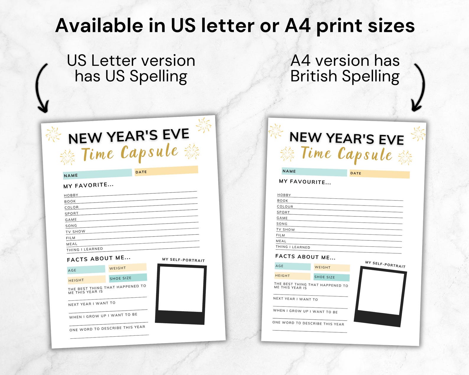 New Years Eve Time Capsule Questionnaire for Kids, NYE Kids Table ...