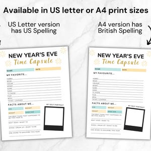 New Years Eve Time Capsule Questionnaire for Kids, NYE Kids Table ...