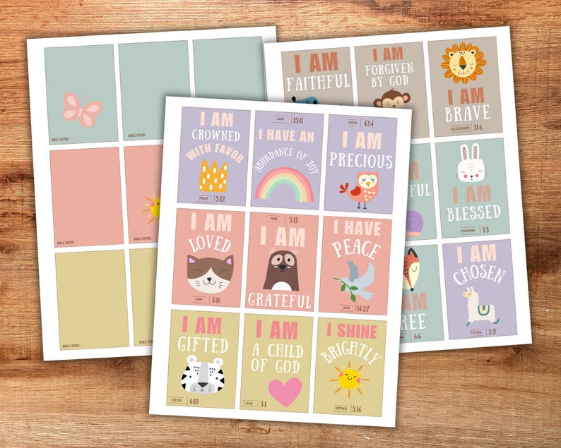Kids Bible Affirmation Cards, Bible Verse Christian Childrens Church ...
