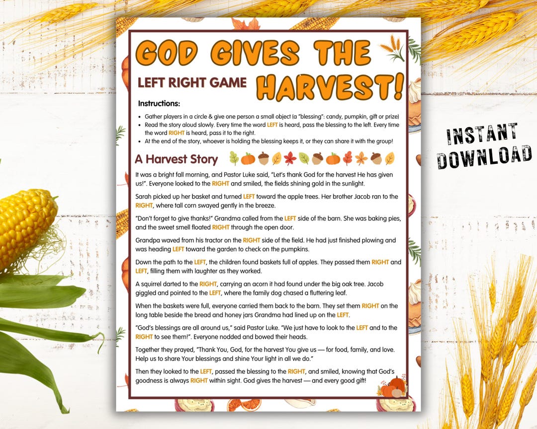 Harvest Left Right Game, Sunday School Thanksgiving Activity, God's ...