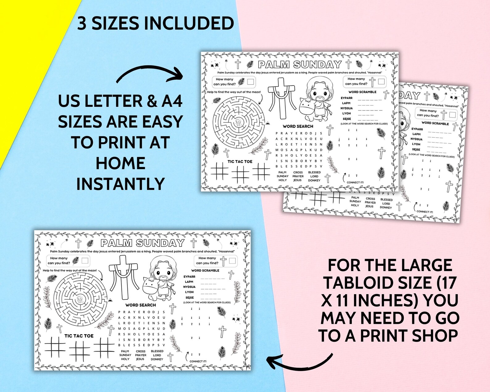 Palm Sunday Activity Placemat, Holy Week Bible Sunday School Activity ...