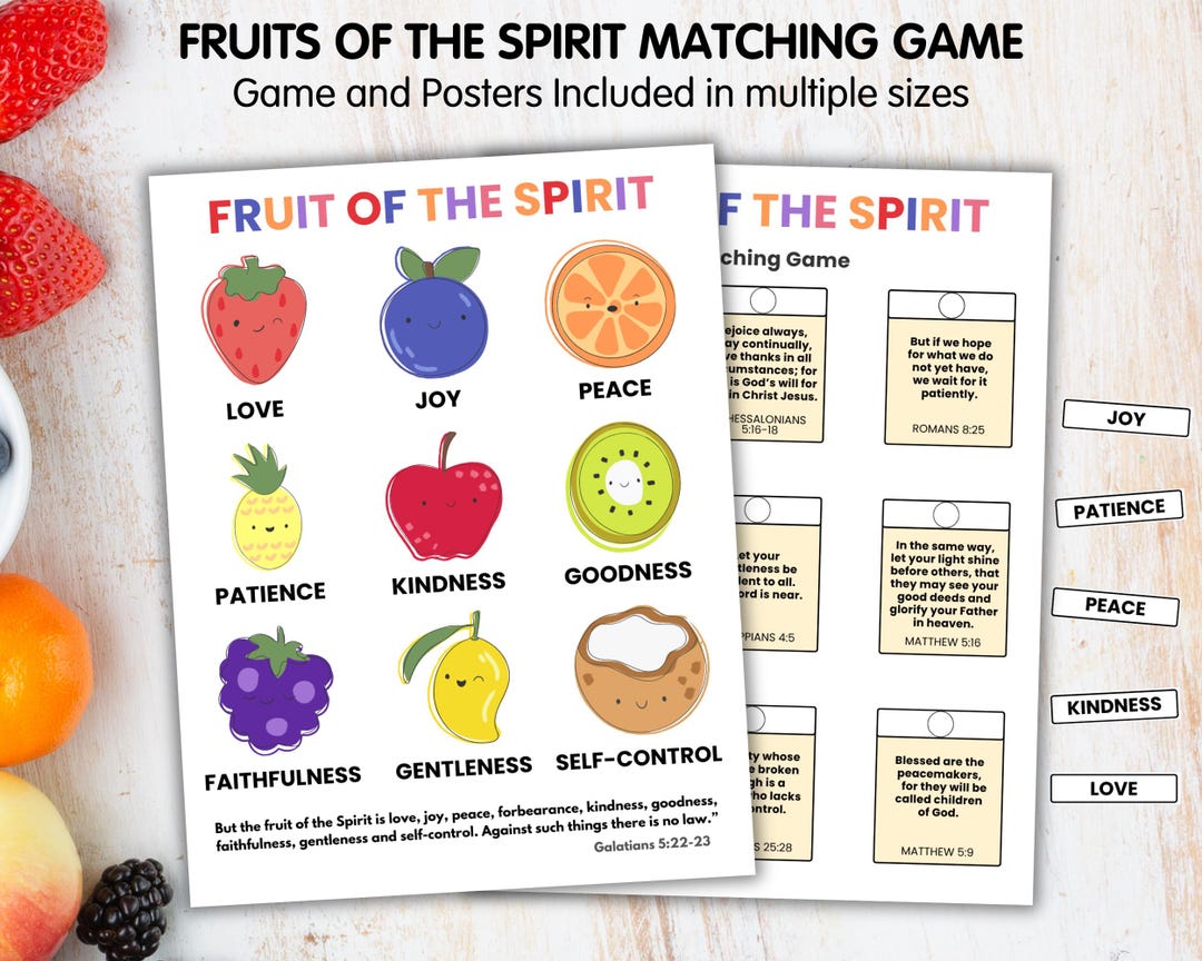Fruit of the Spirit Matching Game, Bible Scripture Galatians 5 22-23 ...