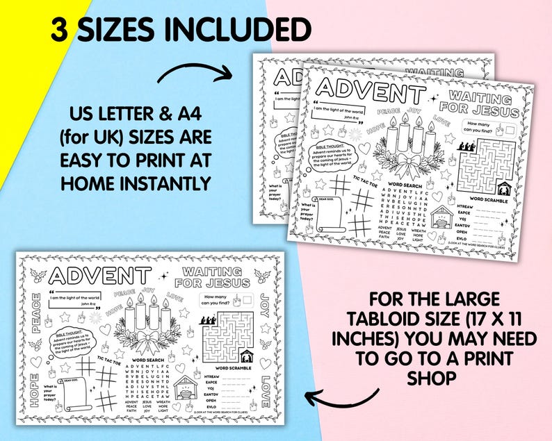 Advent Bible Activity Placemat Printable, Christian Christmas Coloring ...
