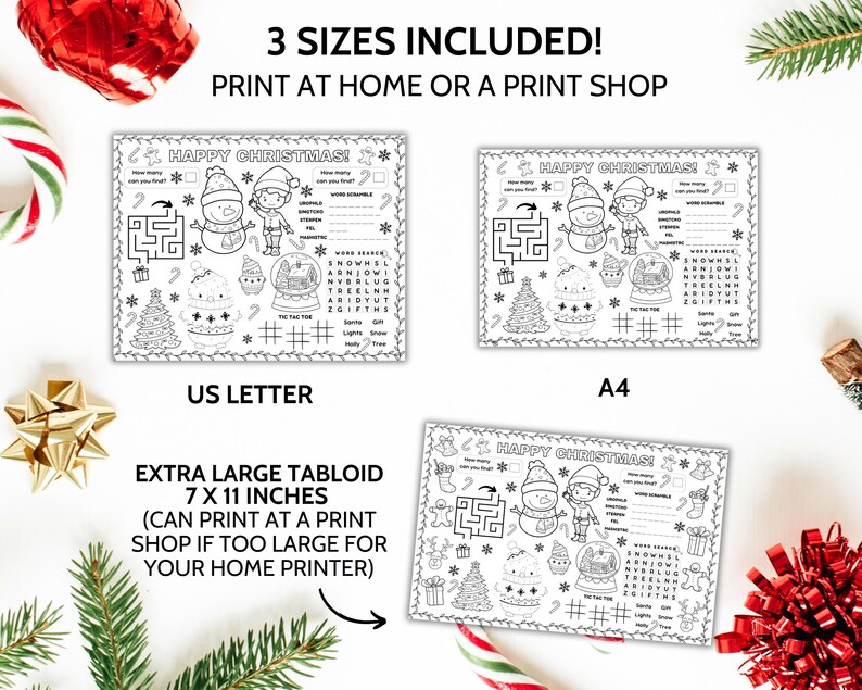 Happy Christmas Activity Placemat Printable, Kids Christmas Coloring ...