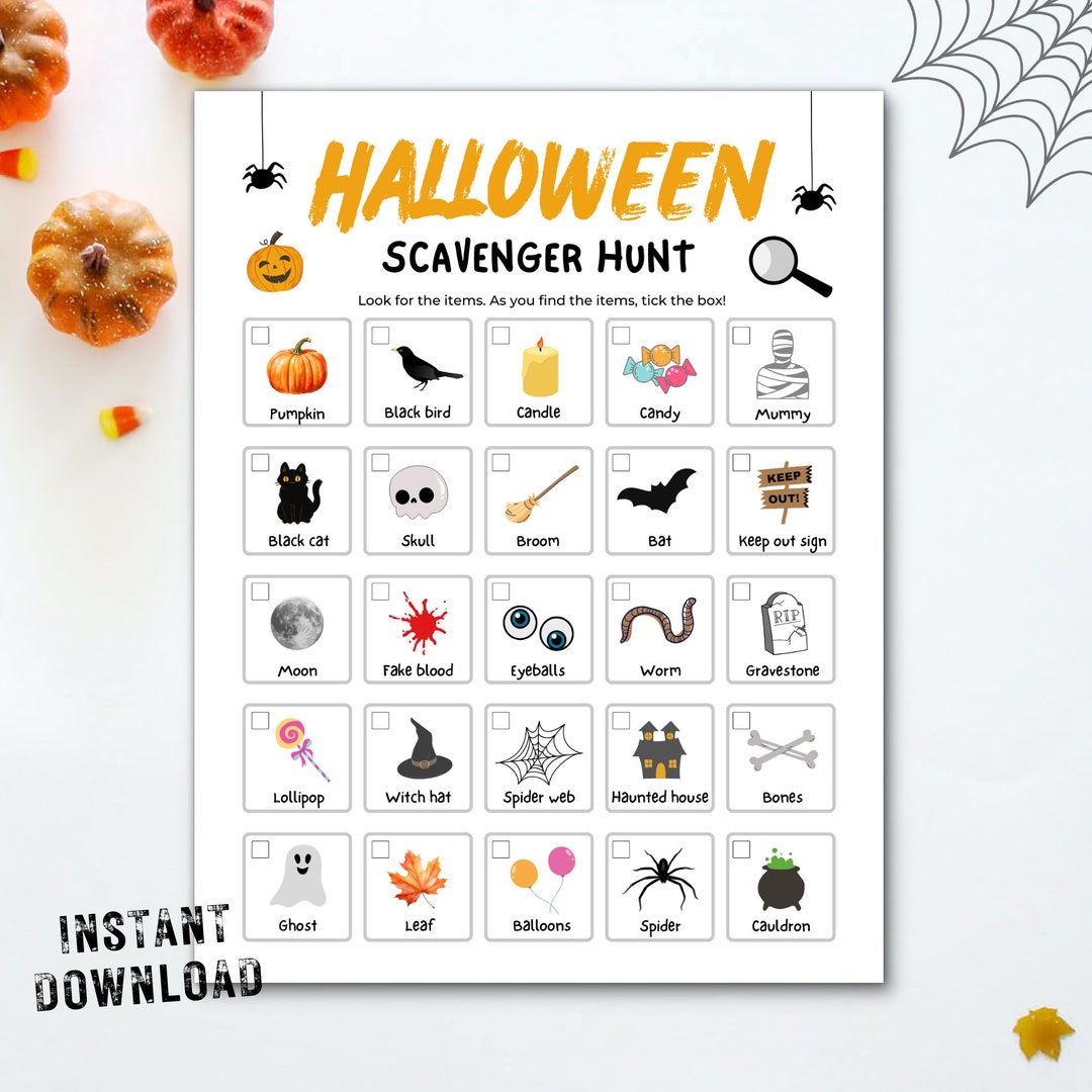 Halloween Scavenger Hunt Printable, Halloween Kids Party Game Ideas ...
