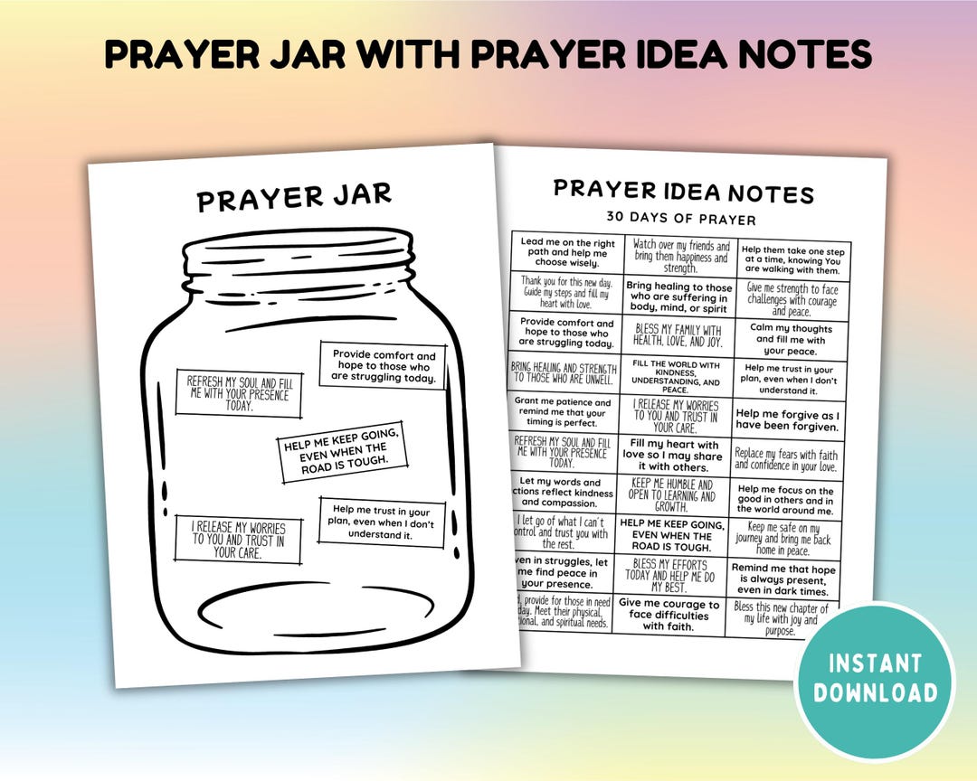 Prayer Prompts Jar Craft Printable, DIY Prayer Idea Notes, 30 Days of ...