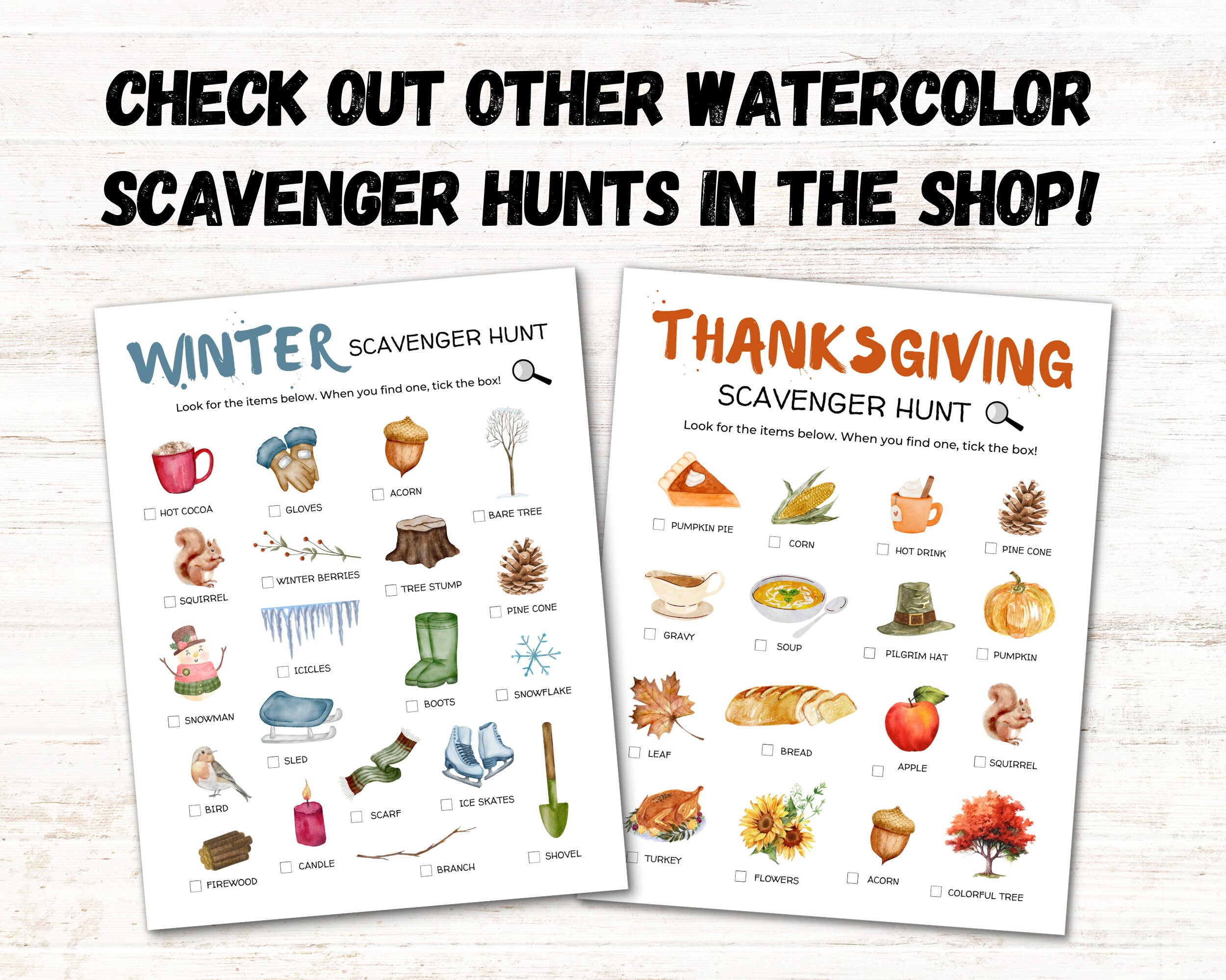 Christmas Scavenger Hunt Printable, Watercolor Holiday Treasure Hunt ...