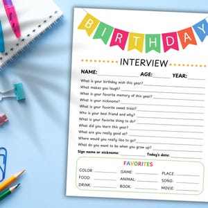 Kids Birthday Interview Printable, Birthday Questionnaire Keepsake for ...