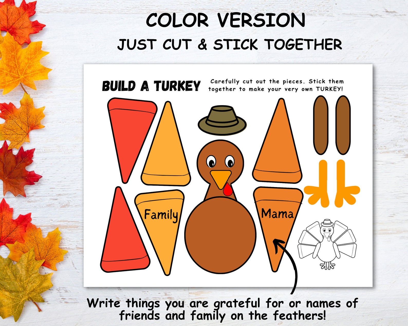Build A Turkey Craft for Thanksgiving, Kids Crafting Activity Printable ...