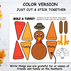 Build A Turkey Craft for Thanksgiving, Kids Crafting Activity Printable ...