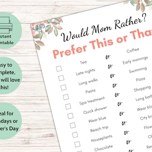 Who Knows Mom Best, Would Mom Rather, Mom Trivia Game, Would You Rather ...