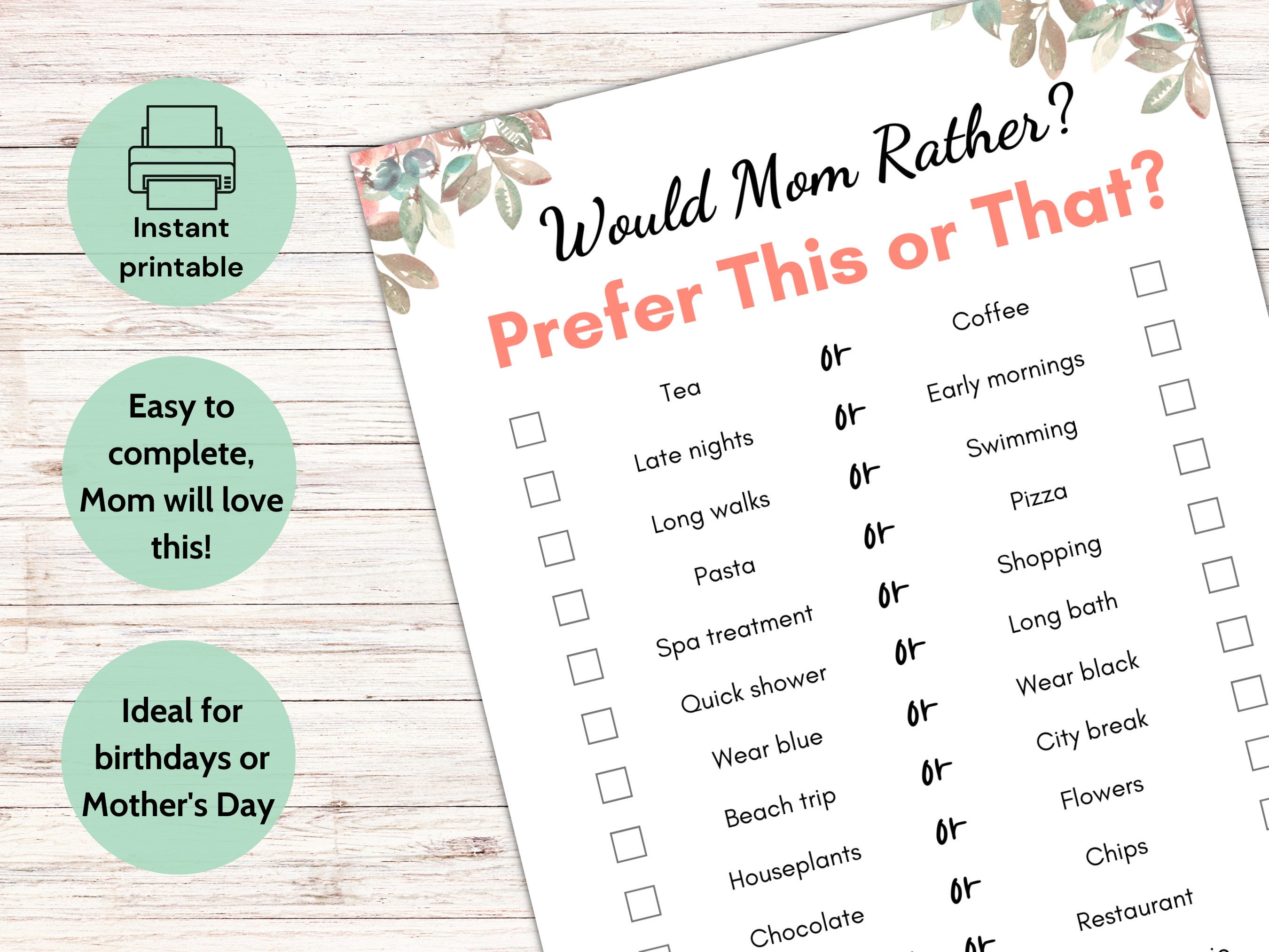 Who Knows Mom Best, Would Mom Rather, Mom Trivia Game, Would You Rather ...