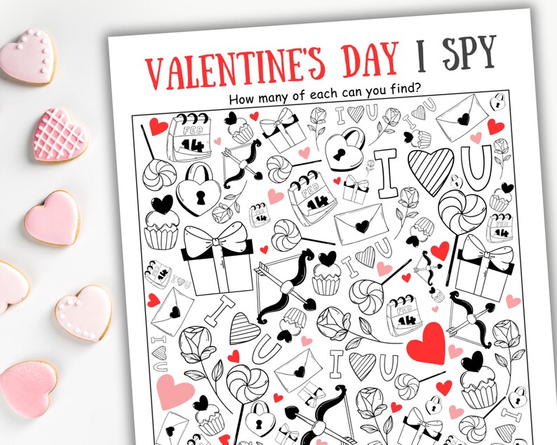 Valentine’s I Spy Printable Game, Count and Find Activity, Kids ...