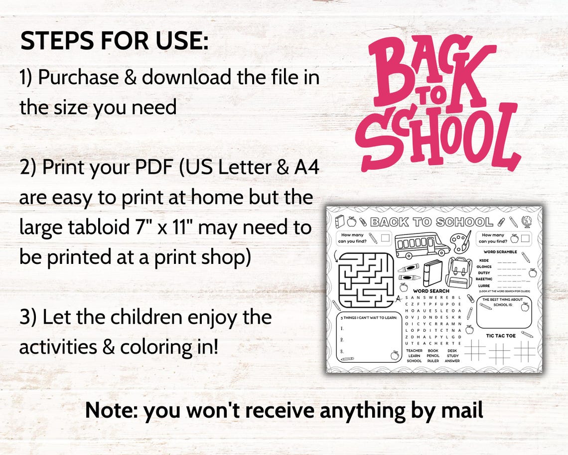 Back to School Placemat Printable, First Day of School Coloring Craft ...