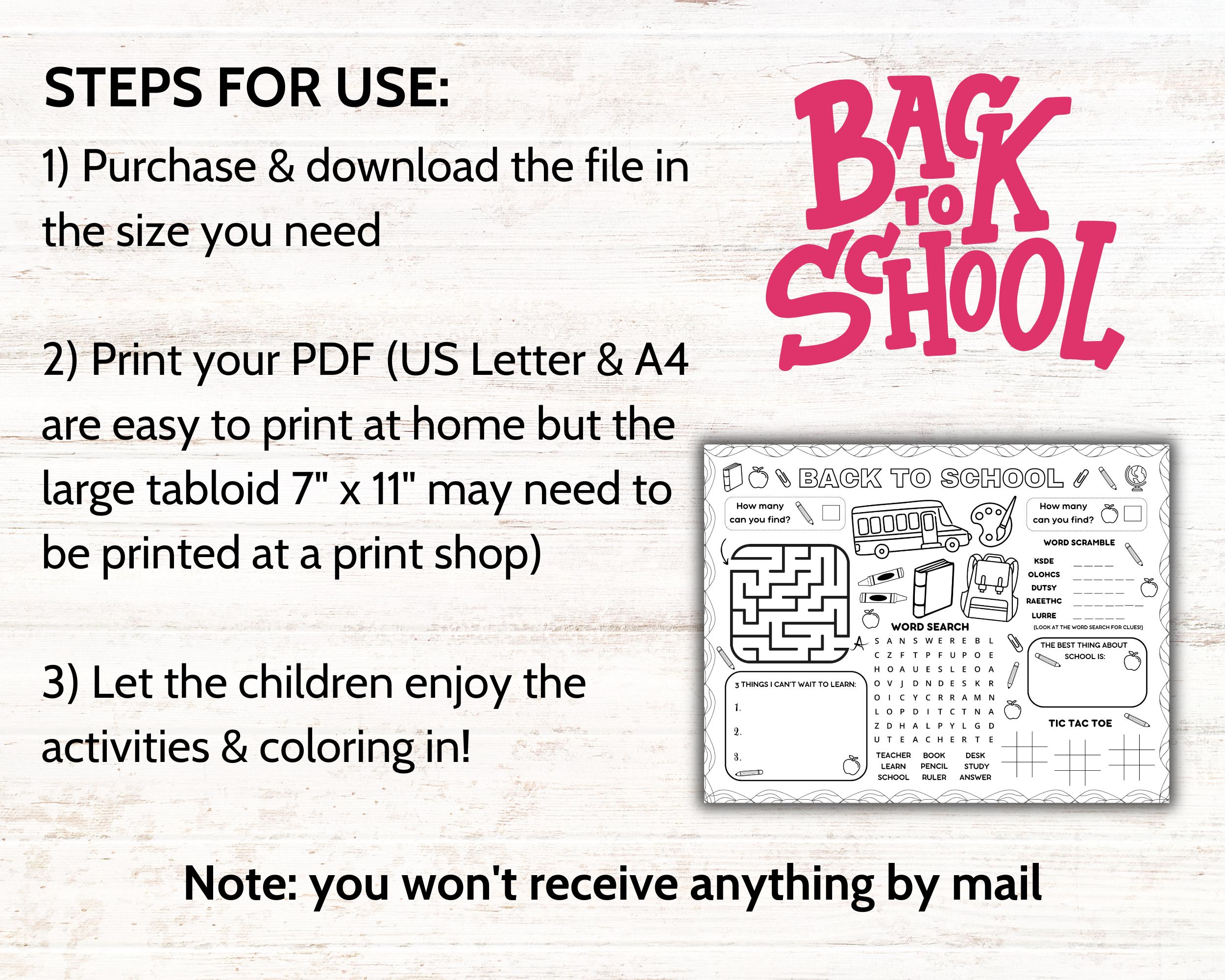 Back to School Placemat Printable, First Day of School Coloring Craft ...