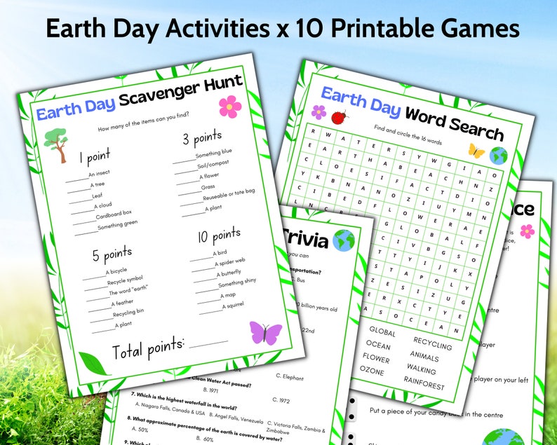 Earth Day Games Bundle Printable, Environmental Nature Theme Activities ...