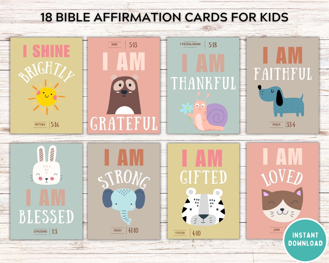 Kids Bible Affirmation Cards, Bible Verse Christian Childrens Church ...
