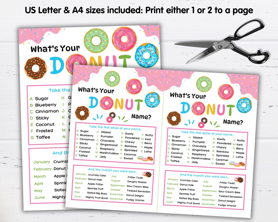 What's Your Donut Name Game Printable, Donut Party Game, Office Party ...