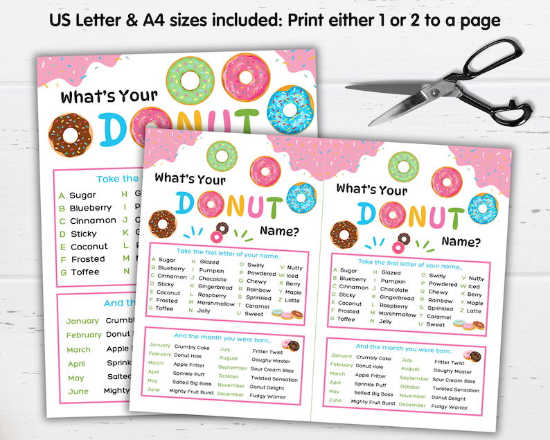 What's Your Donut Name Game Printable, Donut Party Game, Office Party ...