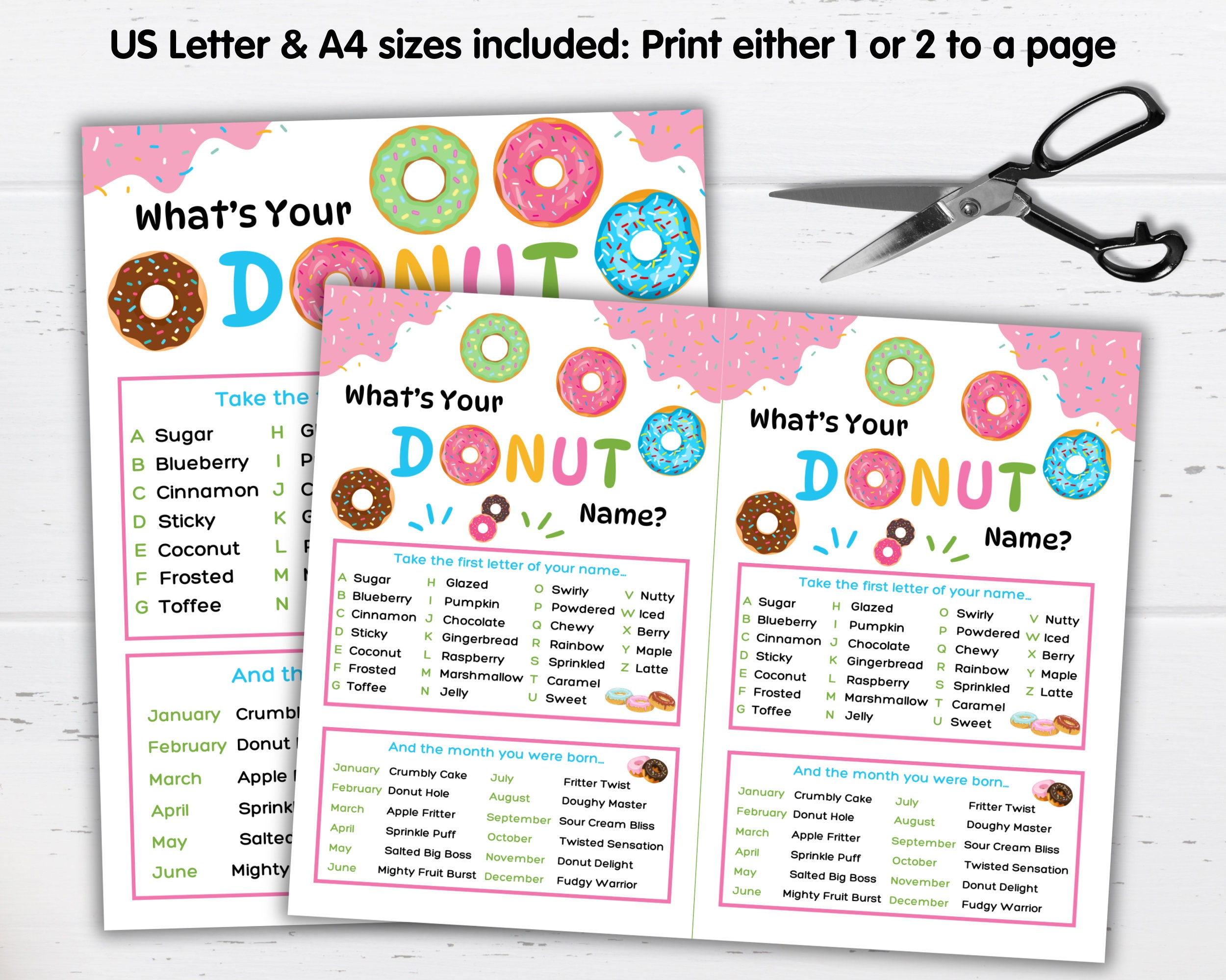 What's Your Donut Name Game Printable, Donut Party Game, Office Party ...