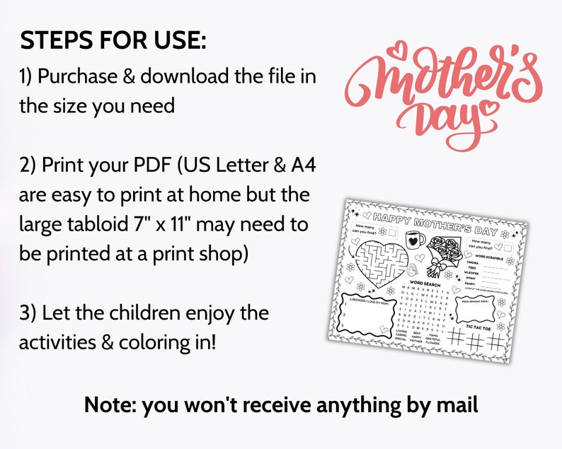 Happy Mothers Day Activity Placemat Printable, Mothers Day Craft ...