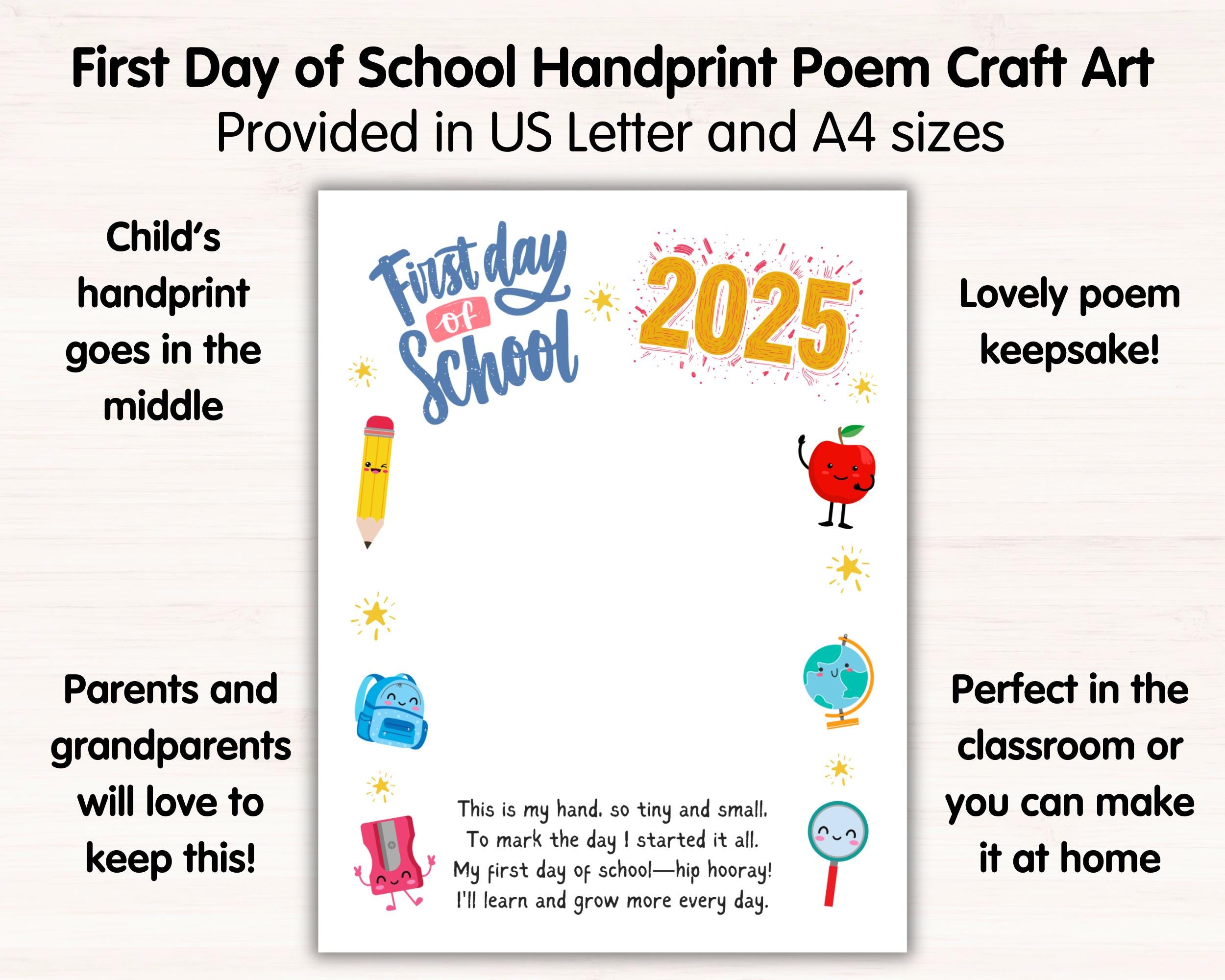 First Day of School Handprint Art, Back to School Poem Handprint ...